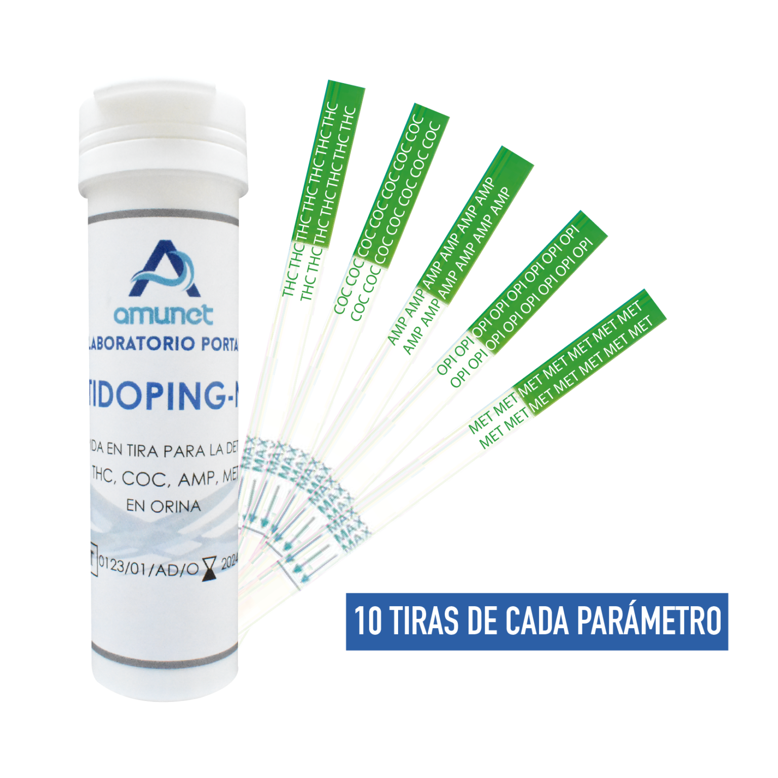 Tiras para antidoping detección de 5 parámetros en orina